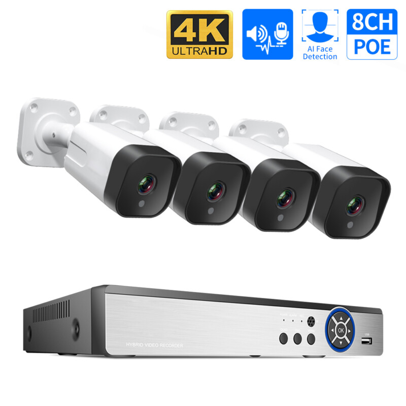 4K 8MP 8Channel POE NVR kit 4PCS IP Bullet Surveillance Camera Security ...