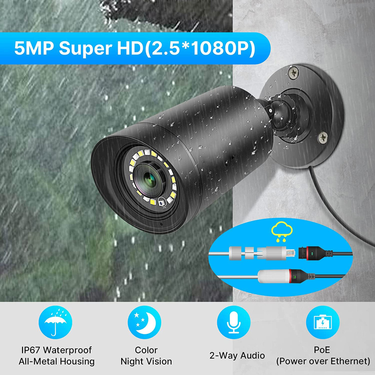2Way Audio Spotlight 5MP PoE Security Camera System, Combo NVR Built-in ...
