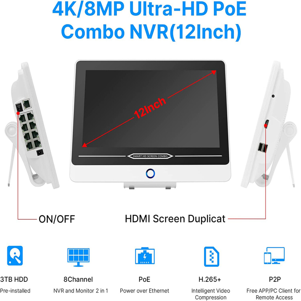 2Way Audio Spotlight 5MP PoE Security Camera System, Combo NVR Built-in ...