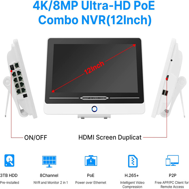 2Way Audio Spotlight 5MP PoE Security Camera System, Combo NVR Built-in ...