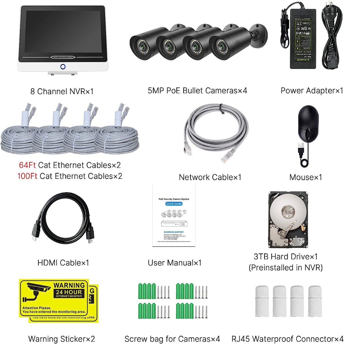 2Way Audio Spotlight 5MP PoE Security Camera System, Combo NVR Built-in ...